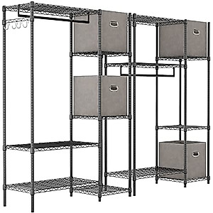 Likein Heavy Duty Clothes Rack, Black Metal Clothing Rack with Shelves and 2 Fabric Organizer Drawers, 6 Tiers Clothing Racks for Hanging Clothes Garment Rack Free Standing 17.7"D x 51.2"W x 72.8"H