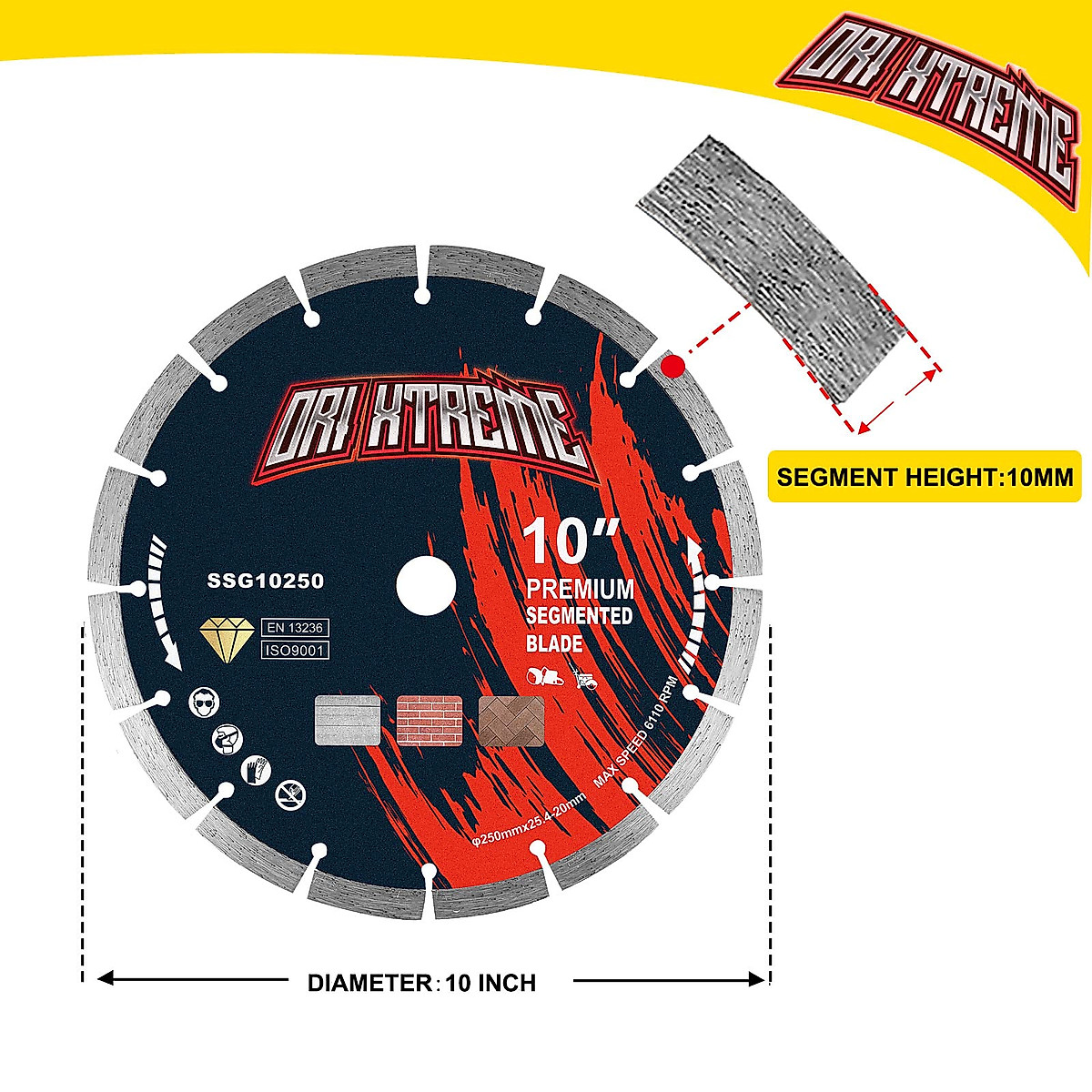 ORIXTREME 10 Inch Diamond Saw Blade, Segmented General Purpose Blade Dry/Wet Cutting Concrete, Masonry, Brick, Block,7/8"-5/8” Arbor