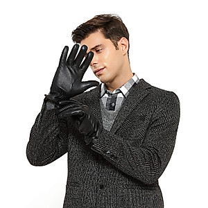 ZLUXURQ Luxury Mens Leather Gloves Cashmere Lined-Soft Comfortable Lambskin