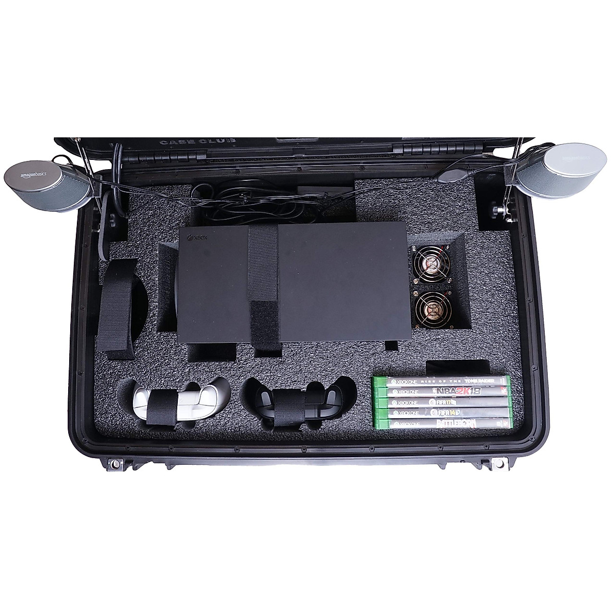 Case Club Gaming Station to Fit Xbox Series X or S. Comes with Built-in 24" 1080p Monitor, Cooling Fans, & Speakers. Fits Console, Controllers, & Games, which are NOT Included
