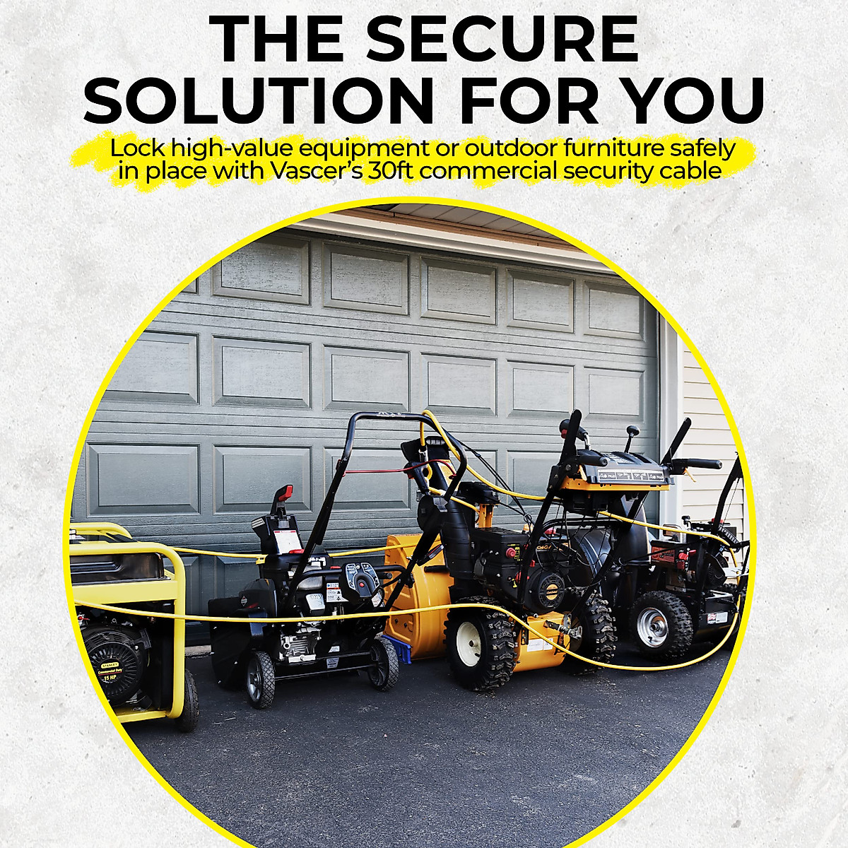 Vascer 30FT (1/2") Commercial Security Cable with Loops - Galvanized Braided Steel Security Cable to Secure High Value Equipment - PVC-Coated Anti Theft Locking Cable for Trailers, Mowers, E-Bikes