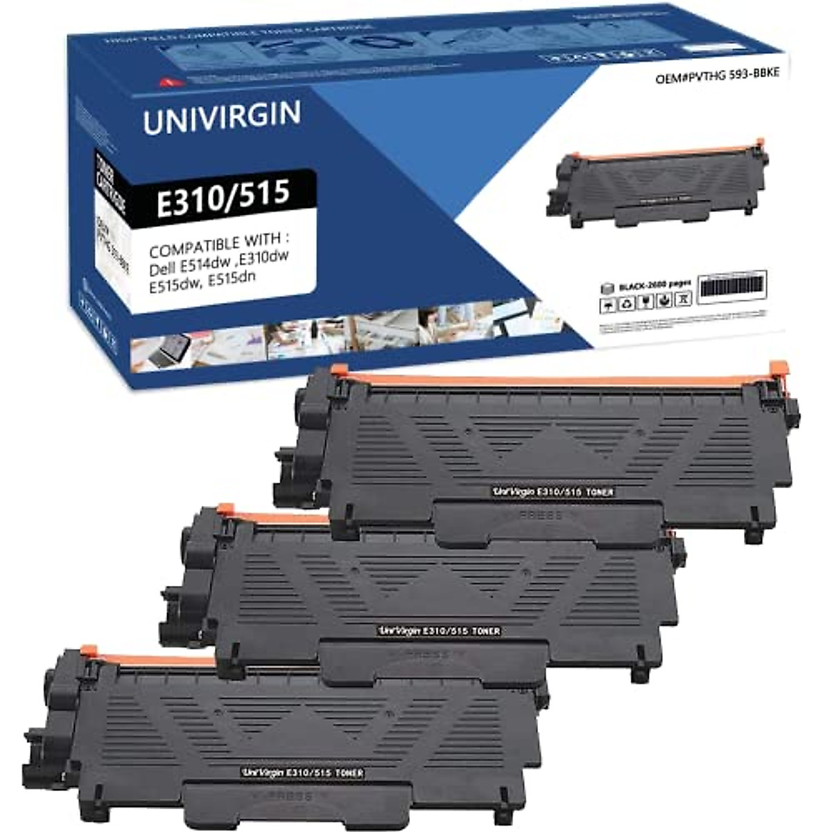 Univirgin Compatible E310dw E310 E515dw E514dw Toner Cartridge Replacement for Dell E514 E515 E515dn P7RMX PVTHG 593-BBKD (Black,3-Pack)