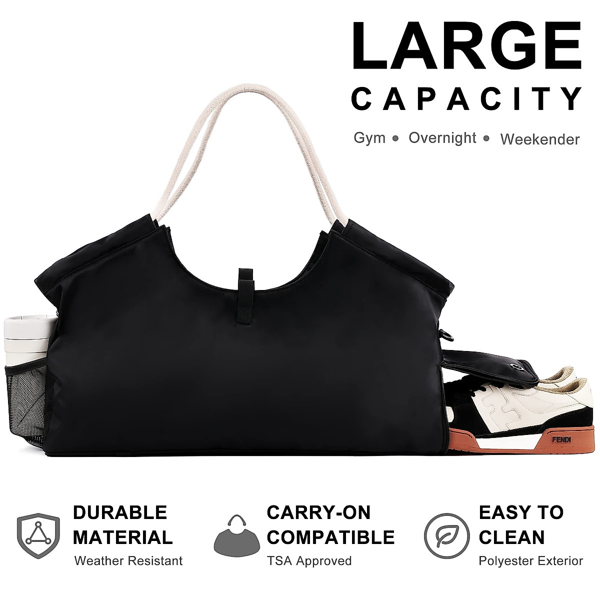 SunFlowerLife Waterproof Sports Tote Gym Bag Swimming Yoga,Travel Duffel Bag For Women, Tote Carry On Bag with Wet Pocket & Shoes Compartment, Weekender Bags For Women Travel (B-Black)