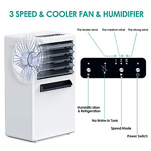 Portable Air Conditioner Fan, Personal Small Space Evaporative Air Cooler with 3 Speed Mode Fan Desktop AC, Ultra-Quiet Small Desk Table Fan with Humidification for Home Office Bedroom