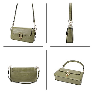 MAXWISE Women Shoulder Bag Handbag Crossbody Crocodile Pattern Designer shoulder Bags Chic Retro Purse PU Leather Handbag for Women (KHAKI)