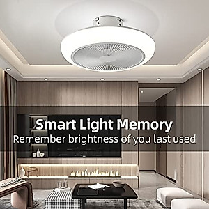 Ceiling Fan with Lights Remote Control 18" Modern Bladeless Ceiling Fan 72W Low Profile Flush Mount Ceiling Fan Light Kits Smart LED Dimmable Enclosed Ceiling Fan for Bedroom Kitchen Living Room