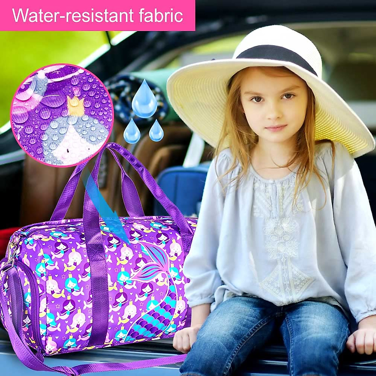 Gym Bag for Girls, Kids Duffle Bag for Travel, Girl Dance Duffel Bags with Shoe Compartment Weekender Overnight Bag, Mermaid