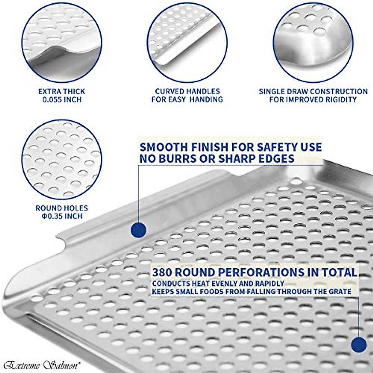 Grill Pan, Stainless Steel Grill Topper Heavy Duty BBQ Grill Wok with Handles Vegetables Grill Basket Outdoor Grill Accessories Cookware Grill Utensils for Barbecue Cooking