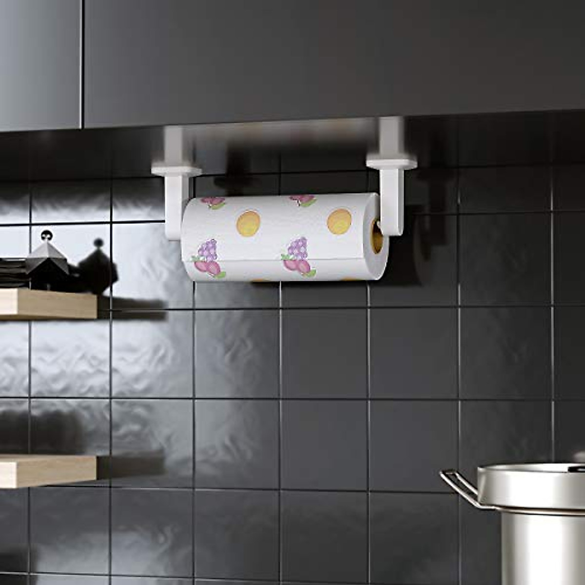 Laigoo Kitchen Paper Towel Holder Adhesive, Under Cabinet Paper Towel Holder Kitchen Tissue Holder Sticky Kitchen Towel Holder (Stainless Steel, White)