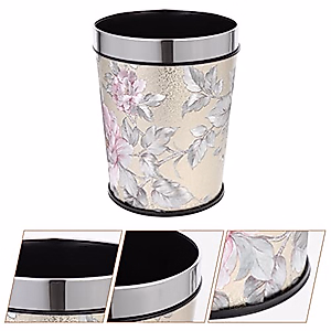 GLEAVI Garbage Bin Garbage Bin Stainless Steel Ring Trash Can Flower Print Kitchen Waste Bin Container Garbage Can Waste Bucket Basket for Bathroom Bathroom Trashcan Bathroom Trashcan