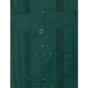 VATPAVE Mens Embroidered Cuban Guayabera Shirts Casual Button Down Short Sleeve Beach Shirts XX-Large Green Camp