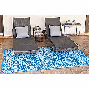 Stylish Camping 258103 Outdoor Mat – Virgin Polypropylene-Easy to Clean – Perfect for Picnics, Cookouts, Camping, The Beach, and Patio, 8'x10', Turquoise/White