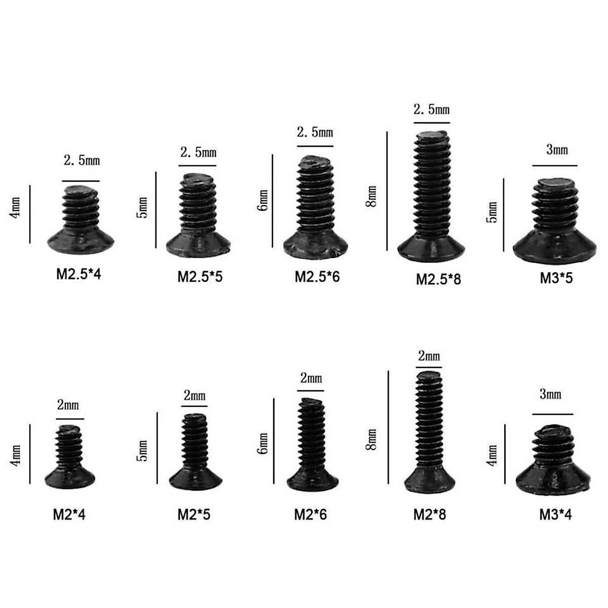 AXK GB819 M2 M2.5 M3 KM Screw Flat Head Phillips Screws Laptop Notebook Screws Set Kit for Computer Small Screw 250Pcs/500Pcs (250)