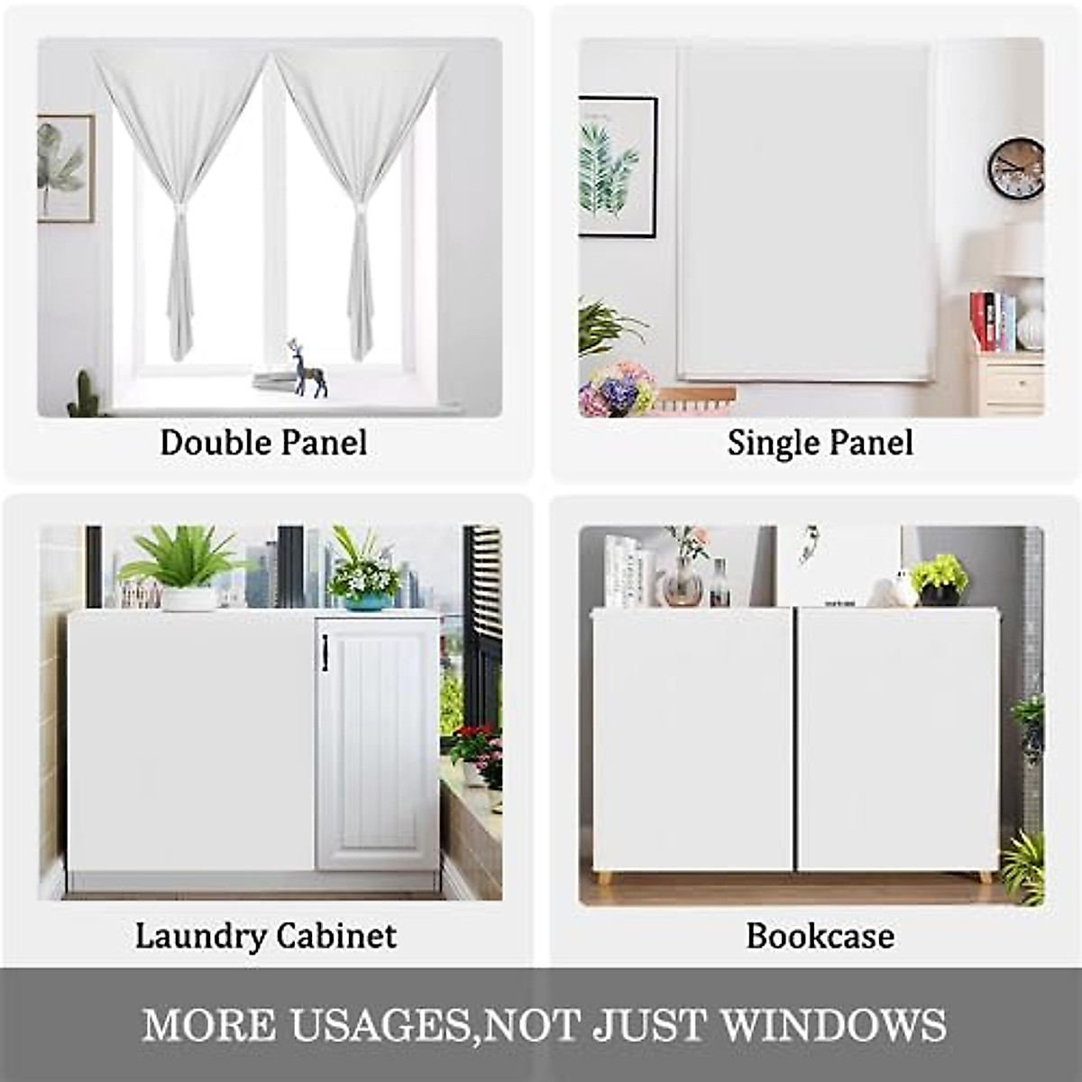 Muamar 2pcs Self Adhesive Small Blackout Curtains with Tiebacks,Portable Curtains for Kitchen Window,Cabinet Curtains Rental Curtains for Privacy Protect White 34" W X 36" L