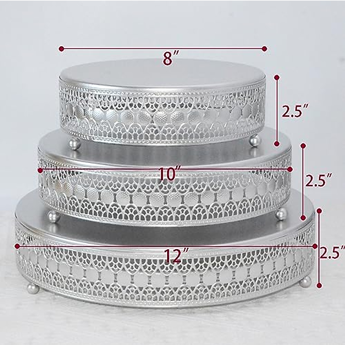 FEICTPOX Cake Stand Set of 3 Metal Cupcake Stands Dessert Display Plate for Wedding Party Birthday … (Silver)