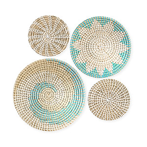 Wall Basket Decor Boho Set of 4 - Hanging Woven Wall Baskets - Wicker Wall Décor - Handmade Woven Wall Baskets - Wicker Basket Wall Art - Natural Seagrass - Coastal Decor for Home