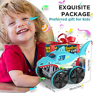 MaxTronic Remote Control Car Amphibious, 2.4 GHz 4WD 1:14 Scale All-Terrain Waterproof Remote Control Monster Truck, RC Boat Shark Car Toys for 3-12 Years Old Boys Girls
