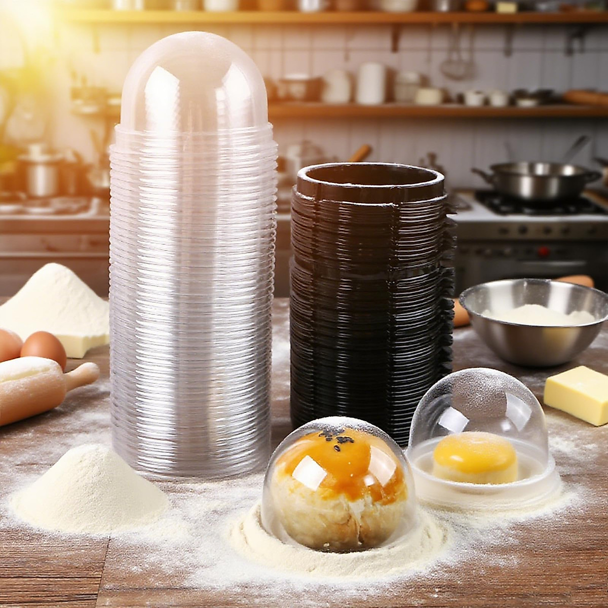 50 Set Clear Plastic Mini Cupcake Boxes Muffin Pod Dome Muffin Single Container Box Wedding Birthday Gifts Boxes Supplies (Black)