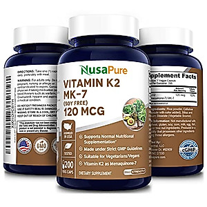 NusaPure Vitamin K2 MK7 120 mcg 200 Veggie Caps (Non-GMO, Vegan & Gluten Free)