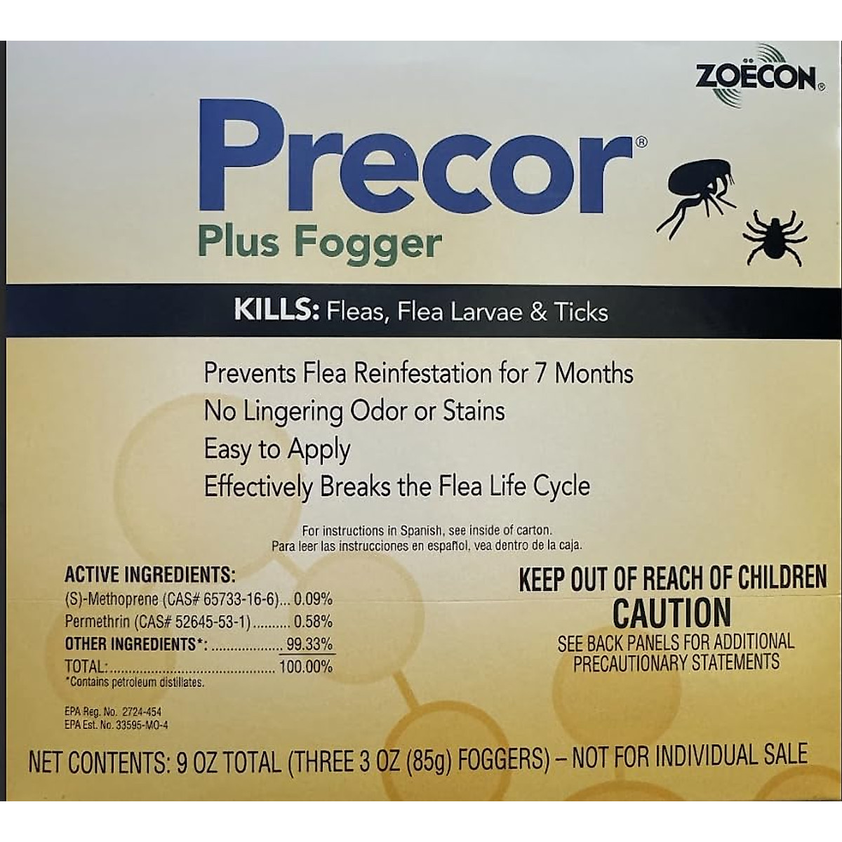 Precor Plus 3 can Fogger - Large Area Flea Treatment | Premium USA Supply Gloves for Safe Eradication | USA Supply Pest ID Card
