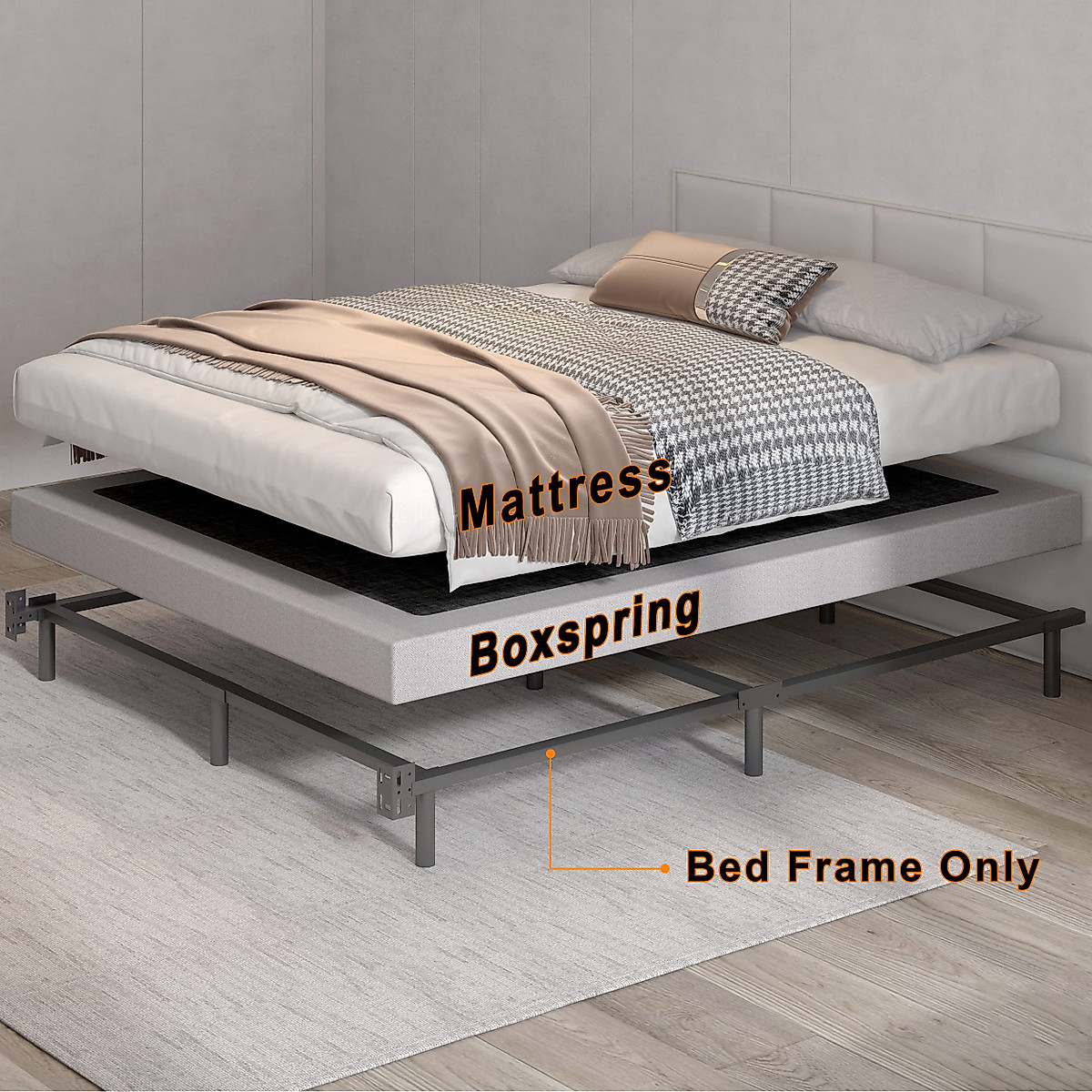 Realuson California King Size Metal Iron Bed Frame Heavy Duty Sturdy Black Bedframe 9-Leg Support 7 Inch Low to Ground Bed Base for Box Spring and Mattress Non-Slip Easy Assembly Noise Free