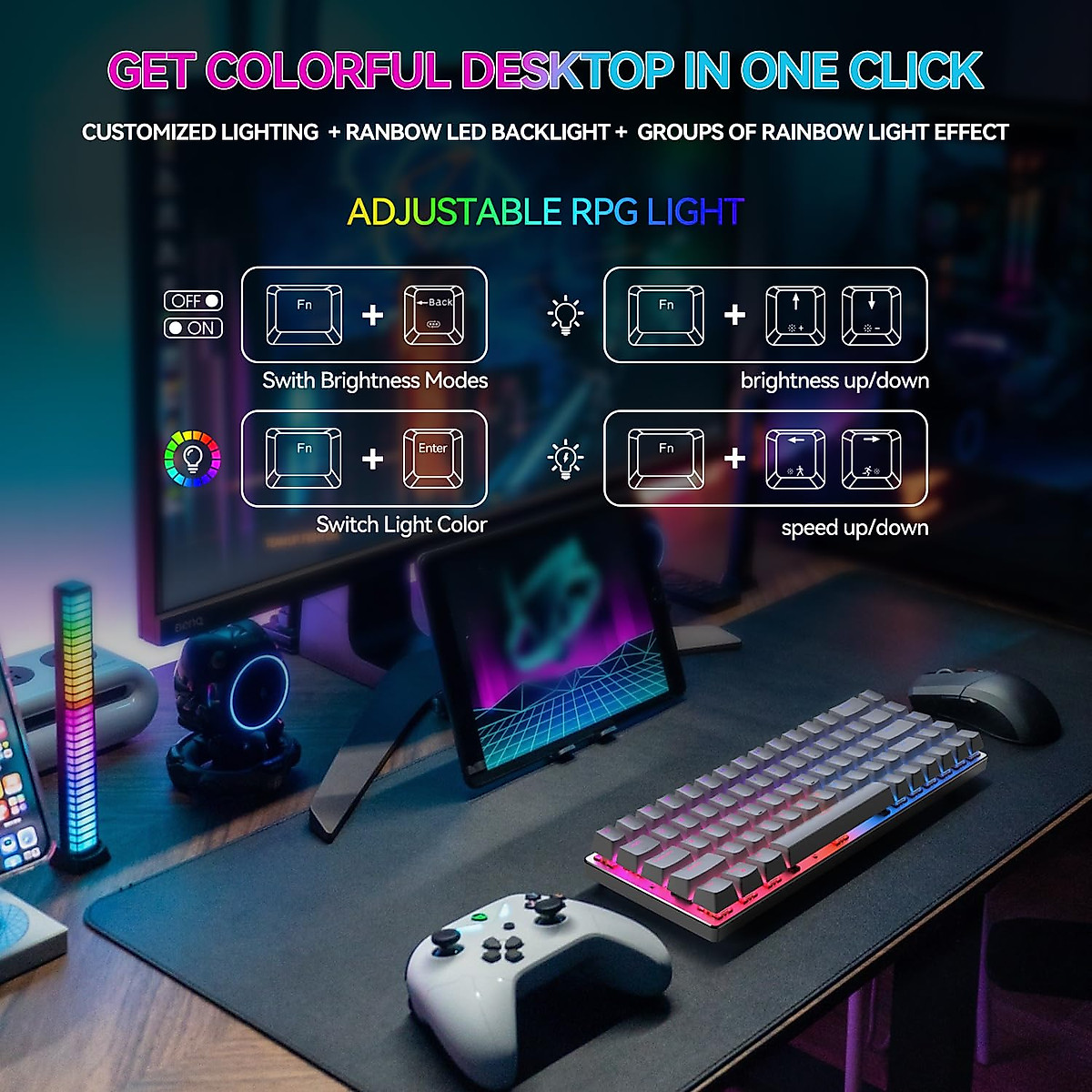 CIY X79 Wired/Wireless Bluetooth Mechanical Gaming Keyboard, RGB Backlit Ultra-Compact 65% Layout 68 Keys Gaming Keyboard, Hot Swappable Keyboard,CNC Aluminum Alloy Panel (EVO Red Switch) (White)