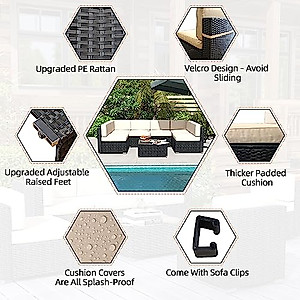 yoyomax 7 Piece Furniture Clearance, All-Weather PE Wicker Couch Sectional Sofa for Outdoor Backyard Poolside Balcony, Patio Conversation Set with Coffee Table, Khaki Cushion