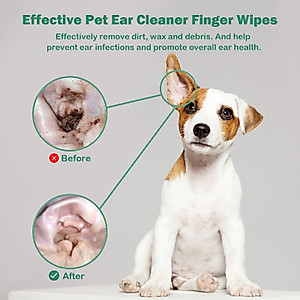 CuteBone Pet Ear Finger Wipes 70 Count - Gentle and Effective Ear Cleaning Wipes for Dogs and Cats, Removes Wax, Dirt, and Odor, Prevents Ear Infections, Natural Ingredients, Safe and Easy to Use