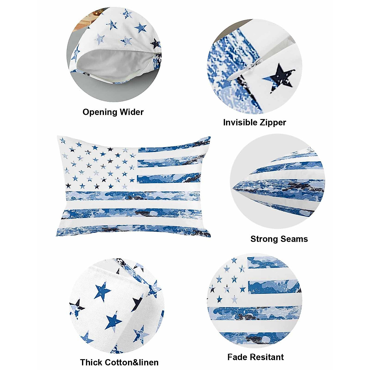 Pillow Cases Linen Pillow Shams Independence Day Camo American Flag Patriotic Pillow Cases Set of 2 12x20 Inches Pillowcases Rectangle Cushion Covers Flax Soft Linen Pillow Covers for Couch Sofa