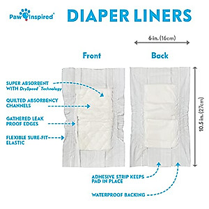 Paw Inspired Dog Diaper Liners | Inserts for Washable Covers, Female Dog Diapers, and Male Dog Belly Bands | Leakproof, Super Absorbent (30 Count)