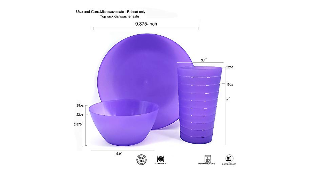 18-Piece Plastic Dinnerware Set - Unbreakable & Reusable Plates & Bowls