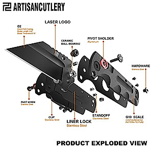ARTISANCUTLERY Tactical Knife Proponent (1820P) D2 Steel Black PVD Blade Black G10 Handle Pocket Knife Folding Knife EDC Knife