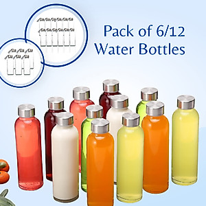 SureSave Glass Water Bottles with Stainless Steel Lids and Sleeves | 16 Oz Reusable Glass Bottles with Carrying Loop for Eco-Friendly Travel Drinks and Beverages (12 Pack)