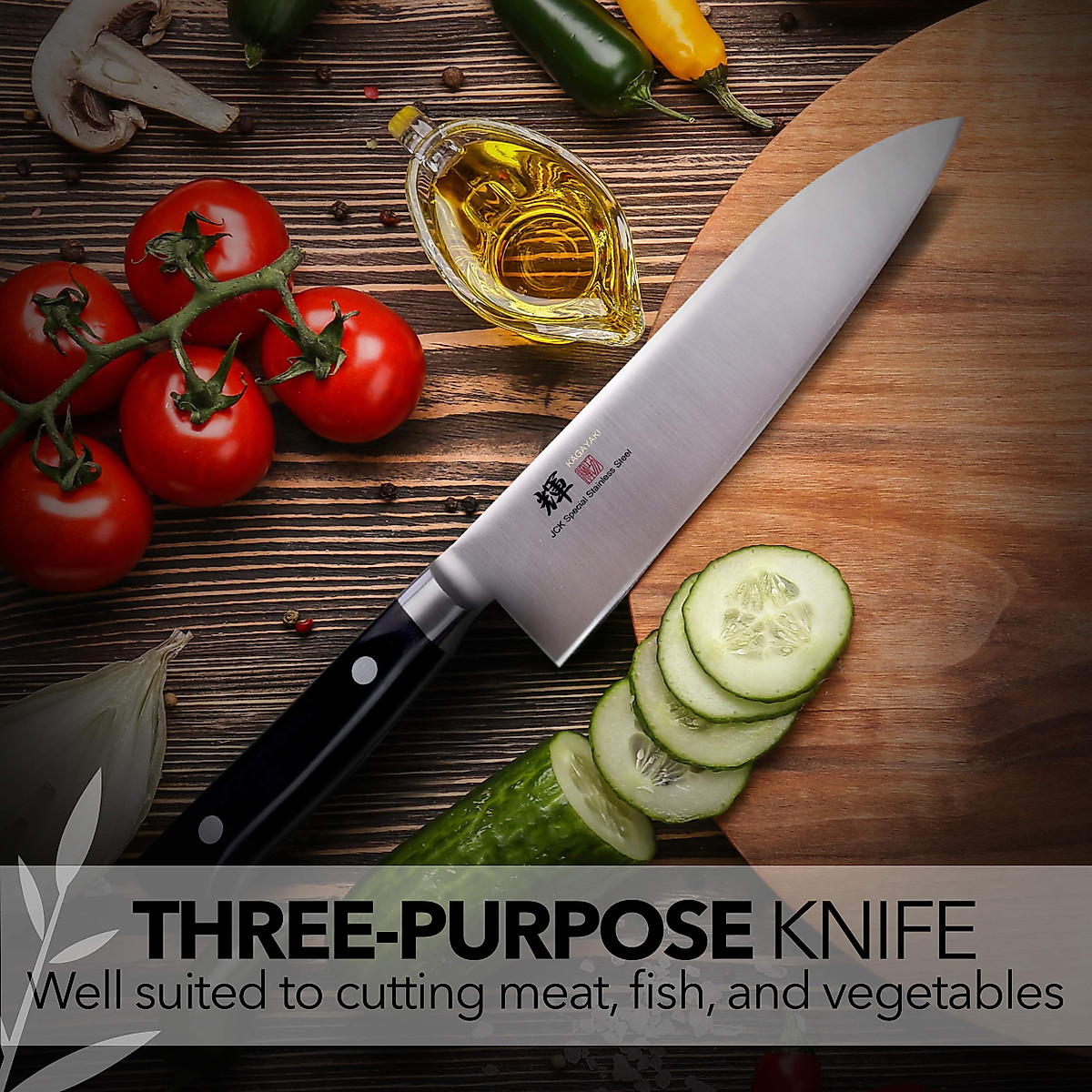 JCK ORIGINAL Kagayaki Japanese Chef’s Knife, KG-3ES Professional Santoku Knife, VG-1 High Carbon Japanese Stainless Steel Pro Kitchen Knife with Ergonomic Pakka Wood Handle, 7 inch