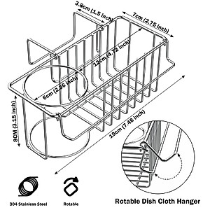 Aiduy Sponge Holder for Kitchen Sink - 3 In 1 Sink Caddy for Brush Holder Dish Cloth Hanger Stainless Steel Organizer Rack for Drain Stopper Scrubber Soap Tray