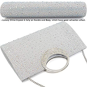 Dexmay Rhinestone Clutch Handbag with Crystal Handle for Wedding Party Elegant Clutch Purse for Women AB Silver