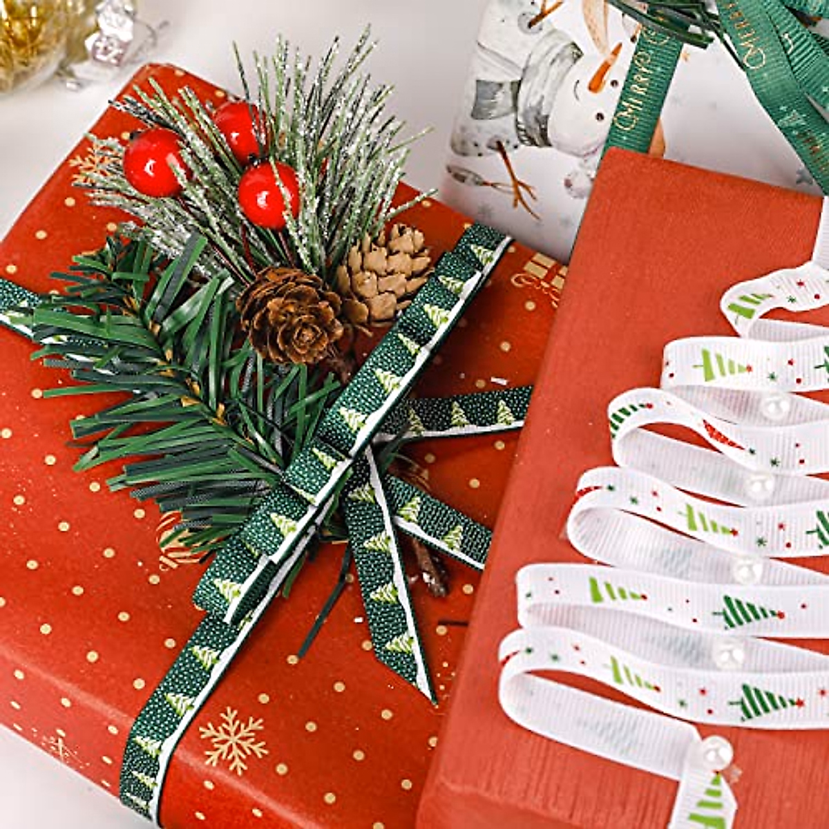 WELTOKE Christmas Ribbons Holiday Grosgrain Satin Ribbons for Christmas Gifts Wrapping Christmas Tree Decorations Festival DIY Crafts Wedding Hair Bows Party Favor(20 Pcs 3 Sizes 55 Yards)