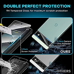 AACL [3+3 Pack Pixel 6a Screen Protector Tempered Glass for Google Pixel 6a 5G 6.1'' [2022] - Screen Protector for Pixel 6a with Camera Lens Protector - [Fingerprint Compatible][Alignment Tool]