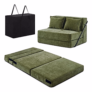 VINGLI Futon Sofa Bed Sleeper Sofa Chair Bed Twin Floor Sofa Bed Small Couch Folding Mattress Olive Green Couches for Living Room Floor Chair Freestanding RV Futon Couches for Indoor and Outdoor