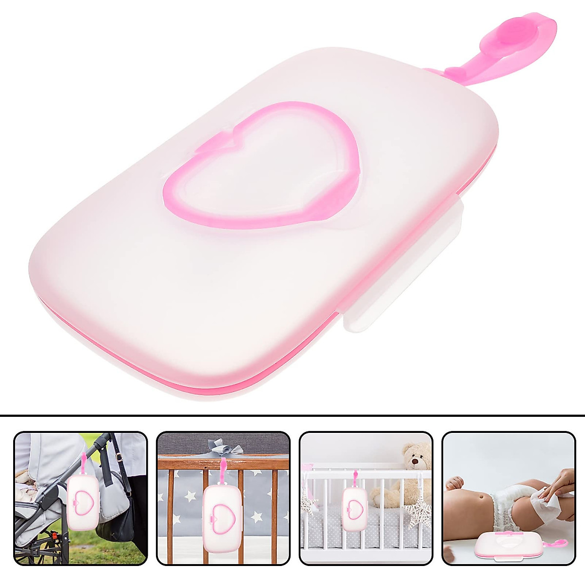 Healifty Portable Wipes Dispenser Baby Wipe Holder Portable Wipes Case Reusable Refillable for Outdoor Travel Wipe Carrying Pouch Baby Stroller Hanging Pink