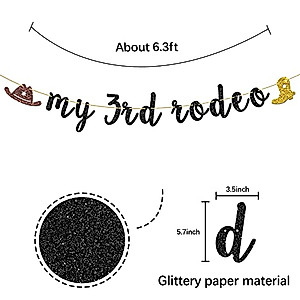 INNORU My 3rd Rodeo Banner, Mexican Theme 3rd Birthday Party Decorations, West Cowboy Cowgirl Three Birthday Party Decorations Black Glitter