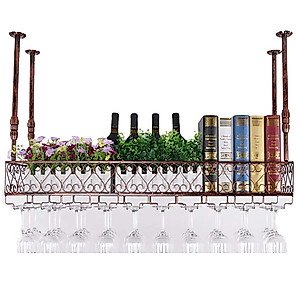 LAJUU Wine Racks,Wine Bottle Holder Metal Wrought Iron,Wine Glass Rack Hanging Under Shelf Height Adjustment,Stemware Rack Holder for Bars Restaurants Kitchens/Brown/60 * 25Cm