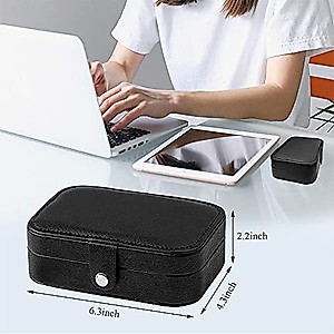 Travel Jewelry Box, PU Leather Small Jewelry Organizer for Women Girls, Double Layer Portable Mini Travel Case Display Storage Holder Boxes for Stud Earrings, Rings, Necklaces, Bracelets (Black)