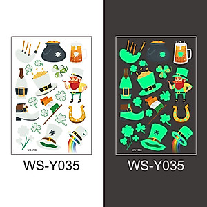 beiling Kids Saint Patrick’s Day Luminous Temporary Tattoos Stickers Shamrock Beer Glow in Dark Children Holiday Fluorescent Tattoos Stickers for Face Body Arms Baby Girl Boy St Patricks Party Favor Accessories (10 sheets)