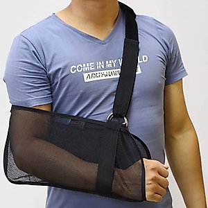 YAVOUN Breathable Mesh Arm Sling for Shower - Adjustable, Slings for Arm Torn Rotator Cuff Injury, Shower Sling for Shoulder, Elbow, Wrist, Sling Forearm - Right Left Arm for Men Women(Black)