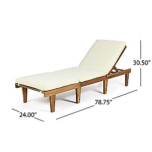 Christopher Knight Home Carlos Outdoor Acacia Wood 3 Piece Chaise Lounge Set, Teak Finish, Cream