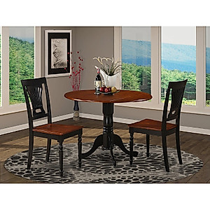 East West Furniture DLPL3-BCH-W 3 Piece Modern Dining Table Set Contains a Round Wooden Table with Dropleaf and 2 Dining Room Chairs, 42x42 Inch, Black & Cherry