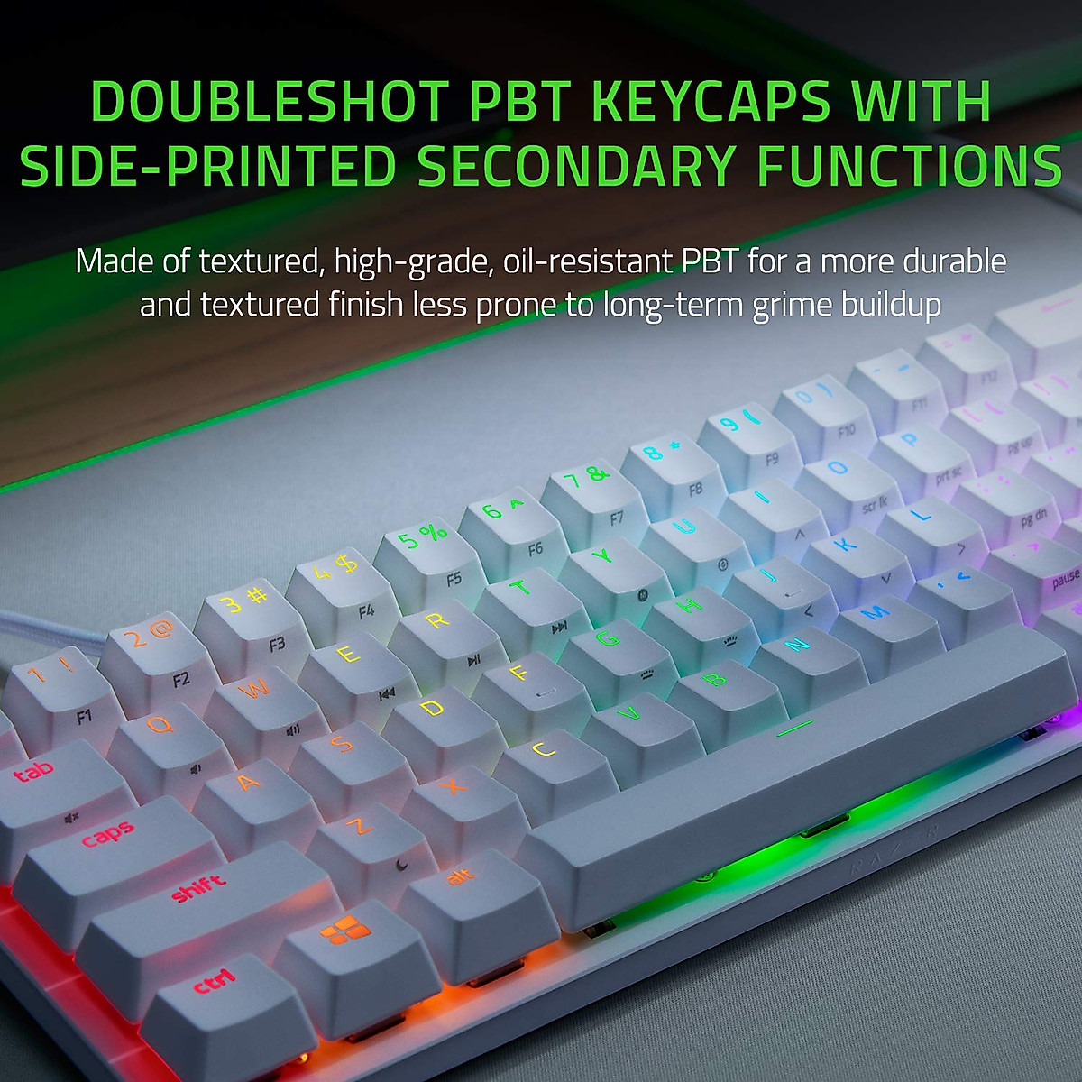 Razer Huntsman Mini 60 Percent Wired Optical Clicky Switch Gaming Keyboard with Chroma RGB Backlighting, PBT Keycaps, Mechanical Keyboards for PC Gaming Computer, Mercury White (Renewed)