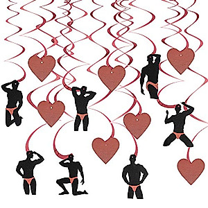 Bachelorette Party Decorations Supplies - Rose Gold Men Dancer with Heart Hanging Swirls - Dirty Naughty Bachelorette Party Bridal Shower Hen Party Decorations(14Pcs)