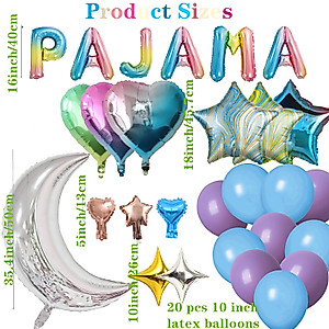 44 Pieces PAJAMA PARTY Balloons Silver Moon Star Rainbow Gradient Heart Aluminum Foil Balloons Purple Blue Latex Balloons for Girls Women Slumber Party Sleepover Birthday Party Decoration (Silver)